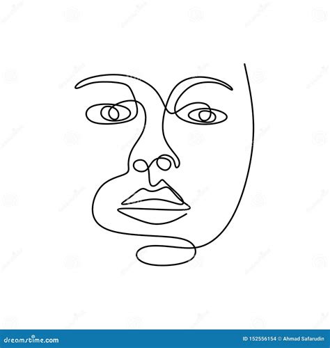 Abstract Face One Line Drawing Portrait Minimalistic Style Stock