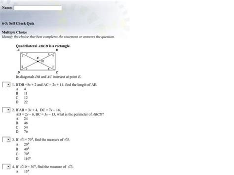 Quadrilaterals Multiple Choice Interactive For 9th 10th Grade