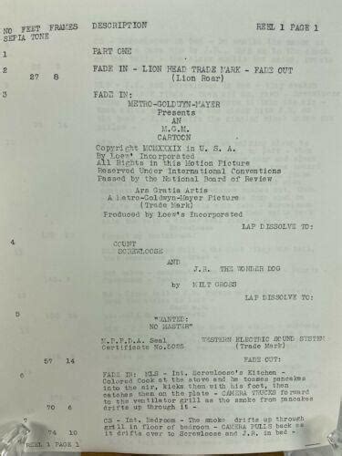 1939 Wanted No Master Cartoon Mgm Vintage Printed Script Count
