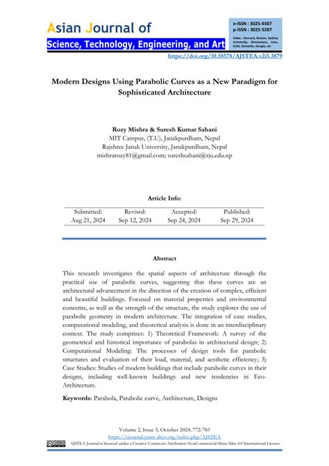 Pdf Modern Designs Using Parabolic Curves As A New Paradigm For Sophisticated Architecture