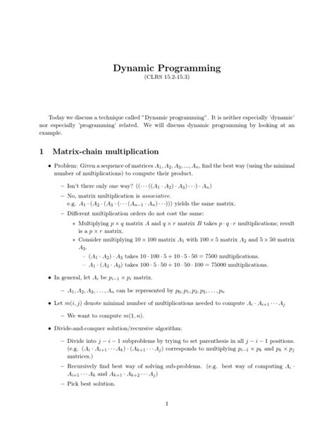 Dynamic Programming 1 Matrix Chain Multiplication Pdf Matrix Mathematics Multiplication