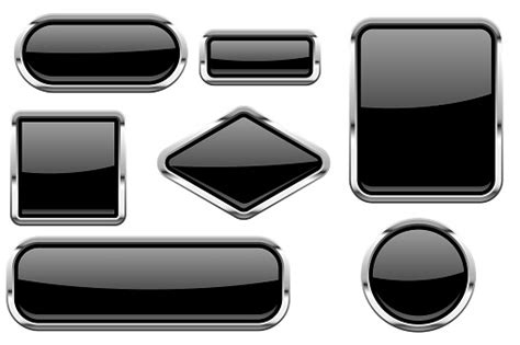 크롬 프레임 블랙 유리 버튼입니다 빛나는 3d의 세트 컬러 웹 아이콘 3차원 형태에 대한 스톡 벡터 아트 및 기타 이미지 3차원 형태 검은색 공란 Istock