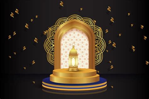 라마단 카림 배경 램프 및 연단 Vextors 프리미엄 벡터