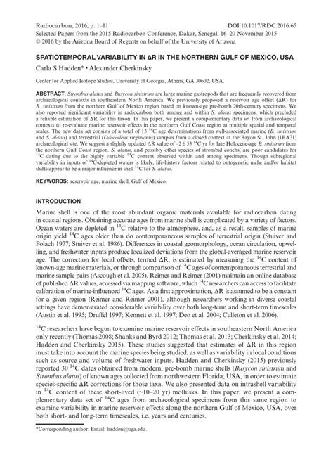 Pdf Spatiotemporal Variability In Δr In The Northern Gulf Of Mexico Usa