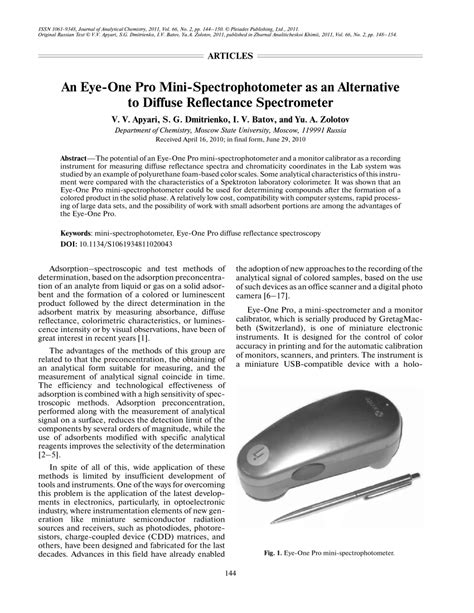 Pdf An Eye One Pro Mini Spectrophotometer As An Alternative To Diffuse Reflectance Spectrometer