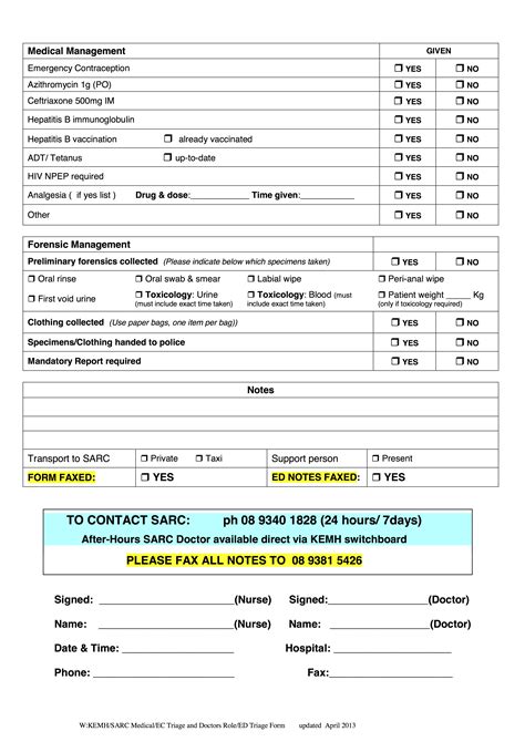 Printable Triage Form Template