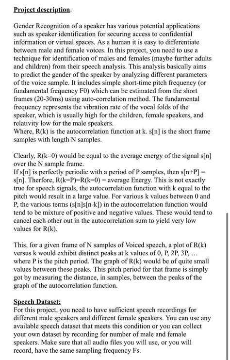 Solved Project Description Gender Recognition Of A Speaker