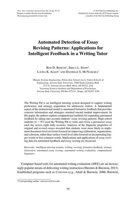 Pdf Automated Detection Of Essay Revising Patterns Applications For Intelligent Feedback In A