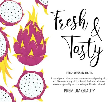 드래곤 과일 전체 및 조각 벡터 배경 프리미엄 벡터