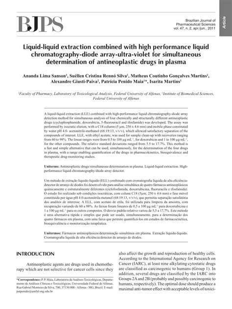 Pdf Liquid Liquid Extraction Combined With High Performance Liquid Chromatography Diode Array