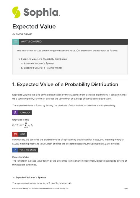 Expected Value Paper Expected Value By Sophia Tutorial This Tutorial Will Discuss Determining