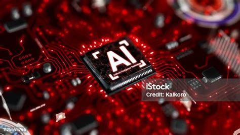 3d 렌더링에 대 한 인쇄 회로 기판에 Ai 인공 지능 기술 Cpu 중앙 프로세서 장치 칩셋 전자 및 필드의 얕은 깊이 초점을 선택 하는 기술 개념 공장 산업 건물에 대한