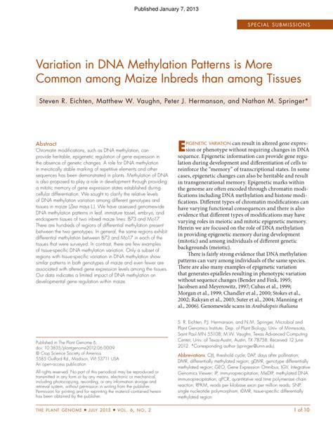 Pdf Variation In Dna Methylation Patterns Is More Common Among Maize