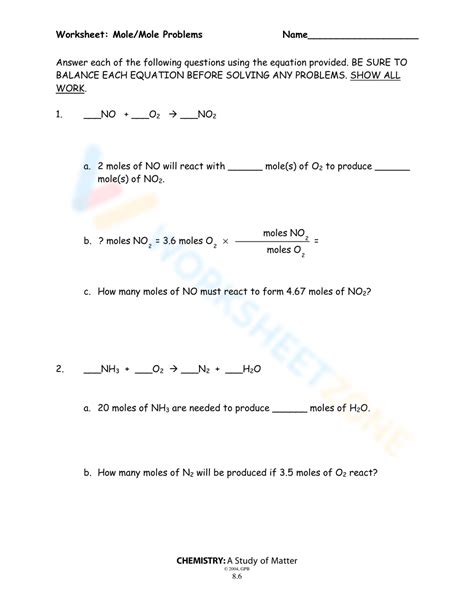 Worksheet Mole Mole Problems Worksheet