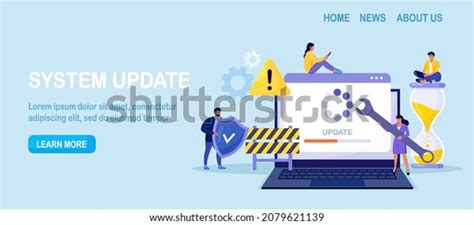 System Update Tiny Programmers Upgrading Operating Stock Vector