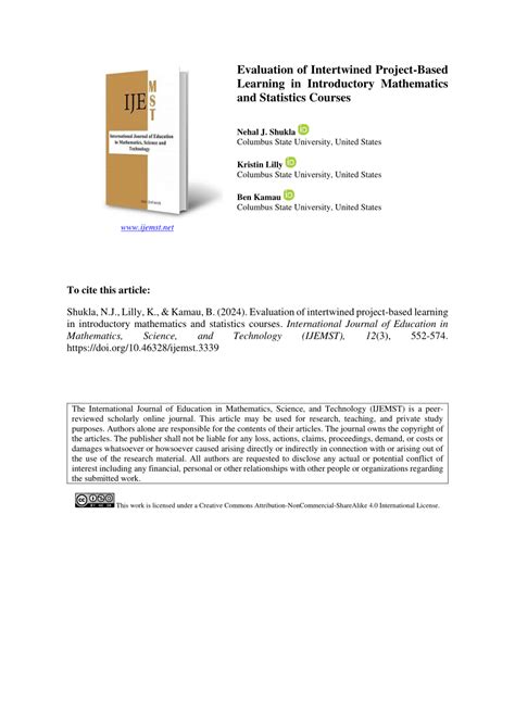 Pdf Evaluation Of Intertwined Project Based Learning In Introductory Mathematics And