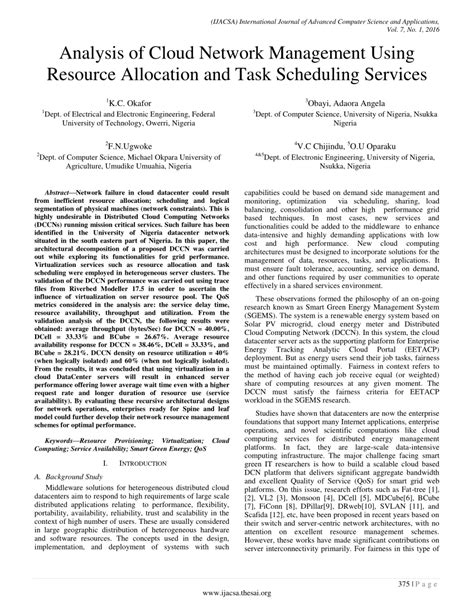 Pdf Analysis Of Cloud Network Management Using Resource Allocation And Task Scheduling Services
