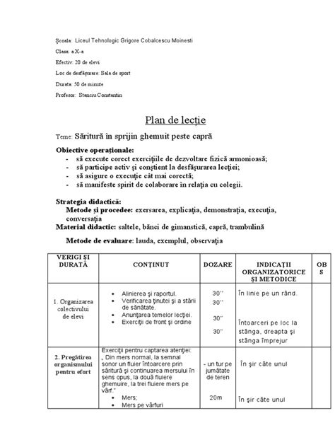 Plan De Lectie Clasa A X A Pdf