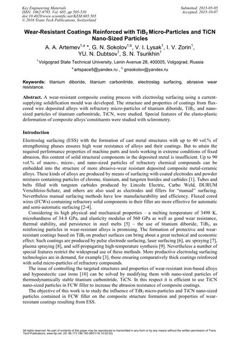 Pdf Wear Resistant Coatings Reinforced With Tib2 Micro Particles And Ticn Nano Sized Particles