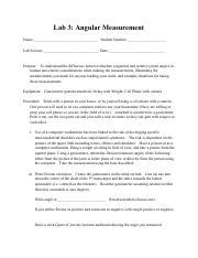 Lab 3 Angular Measurement Pdf Pdf Lab 3 Angular Measurement Name Babe Number Lab Section
