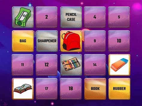 School Objects Memory Game Matching Pairs