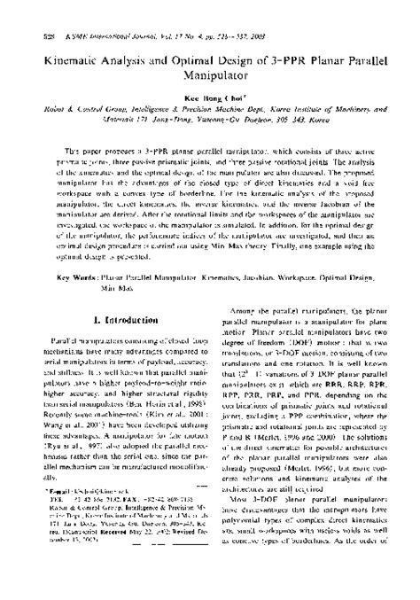 Pdf Kinematic Analysis And Optimal Design Of 3 Ppr Planar Parallel