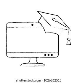 Monitor Computer Graduation Hat Stock Vector Royalty Free Shutterstock