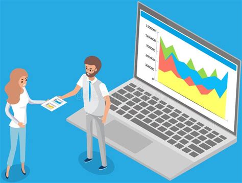 People Study Statistics Shown On Bar Chart Analyze Graphs Charts