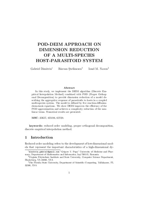 pdf pod deim approach on dimension reduction of a multi species host