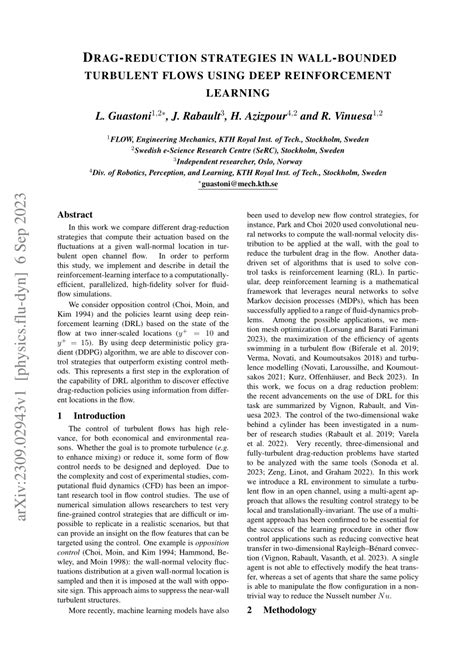 Pdf Drag Reduction Strategies In Wall Bounded Turbulent Flows Using Deep Reinforcement Learning