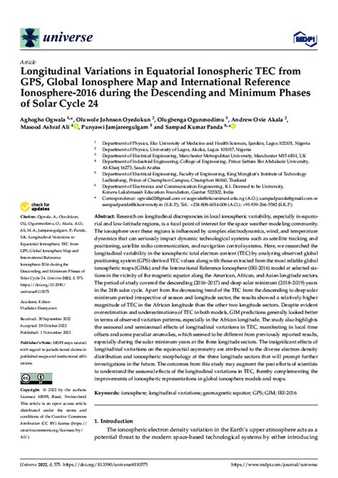 Pdf Longitudinal Variations In Equatorial Ionospheric Tec From Gps
