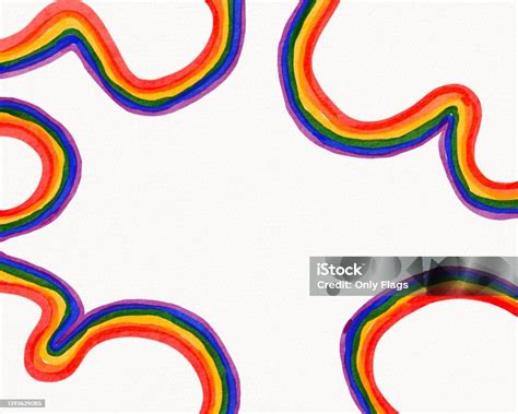 Lgbt 프라이드 월 수채화 텍스처 컨셉 긴 무지개 깃발은 흰색 배경에 고립됩니다 Lgbt 프라이드의 달에 대한 스톡 벡터 아트