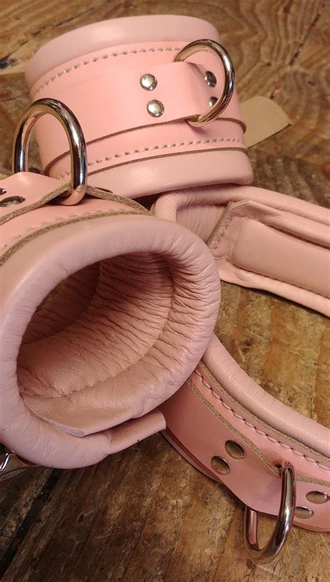 Pink Bondage Cuffs Bdsm Restraints Real Leather Heavy Padded Etsy