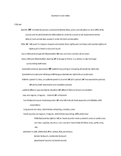 Example Nurses Notes FOR CARE PLAN FOR MRS Adams Example Nurse Notes Am AAOX Or