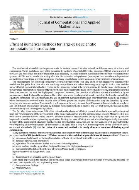 Pdf Efficient Numerical Methods For Large Scale Scientific