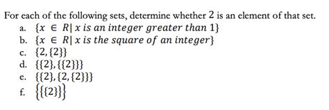 solved for each of the following sets determine whether 2