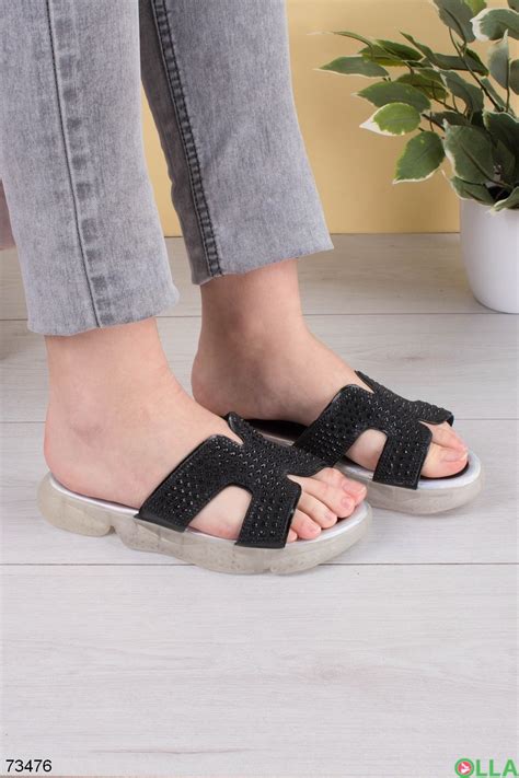 Жіночі чорні шльопанці зі стразами И Pt37 103a купити недорого в інтернет магазині «olla