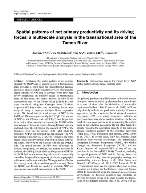 Pdf Spatial Patterns Of Net Primary Productivity And Its Driving Forces A Multi Scale
