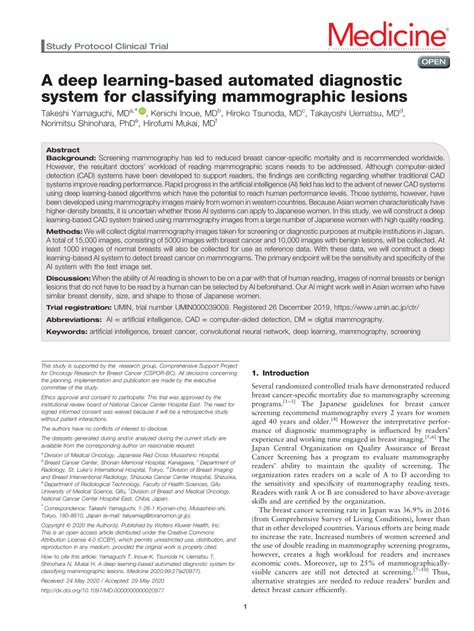 Pdf A Deep Learning Based Automated Diagnostic System For Classifying Mammographic Lesions