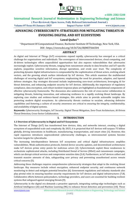 Pdf Advancing Cybersecurity Strategies For Mitigating Threats In Evolving Digital And Iot