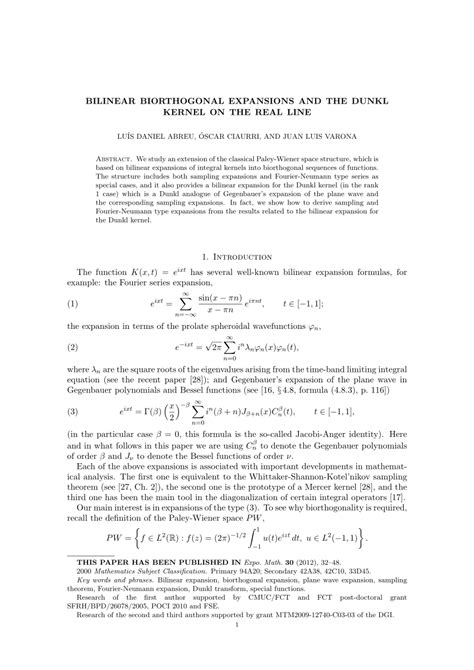 Pdf Bilinear Biorthogonal Expansions And The Spectrum Of An Integral Operator
