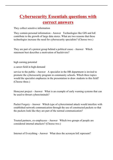Cybersecurity Essentials Questions With Correct Answers Cybersecurity Certified Stuvia Us