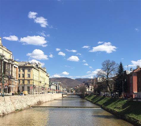 Miljacka River Sarajevo Bosnia And Herzegovina In Front Of The