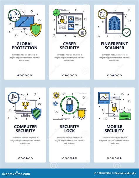 Vector Web Site Linear Art Onboarding Screens Template Computer Network And Mobile Cyber