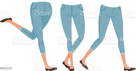 다양한 포즈 세트의 데님 브리치의 슬림 한 소녀 다리 여성 인물 캐릭터 제작 세부 사항 만화 벡터 일러스트 건설 산업에 대한 스톡 벡터 아트 및 기타 이미지 Istock