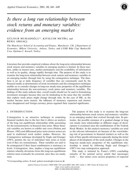 Pdf Is There A Long Run Relationship Between Stock Returns And Monetary Variables Evidence