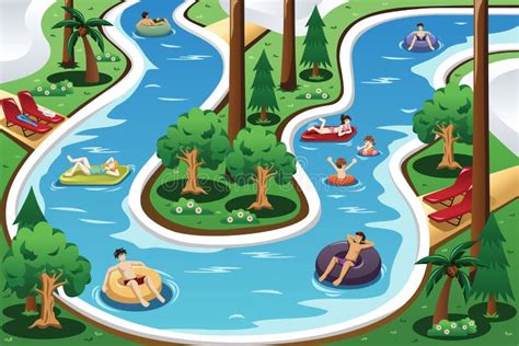People Floating In A Lazy River Pool Stock Vector Illustration Of