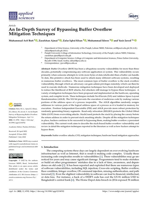Applied Sciences An In Depth Survey Of Bypassing Buffer Overflow
