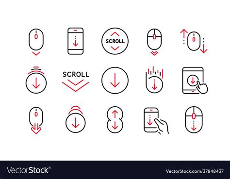 Scroll Down Line Icons Scrolling Mouse Landing Vector Image