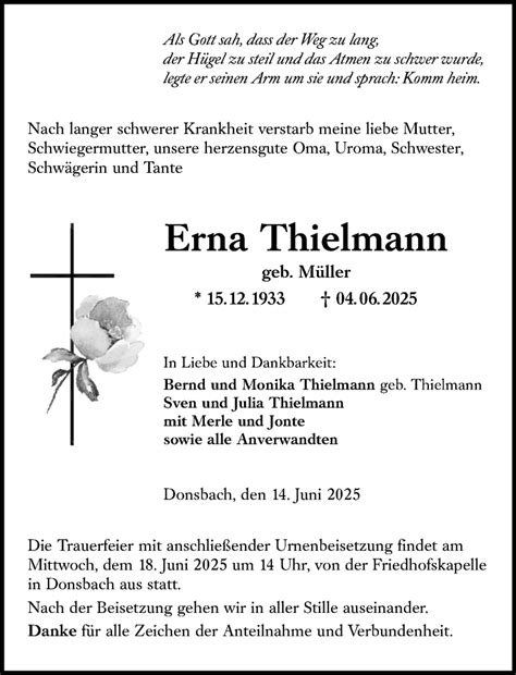 Traueranzeigen Von Erna Thielmann Vrm Trauerde
